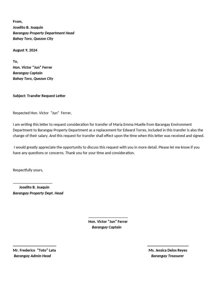 Transfer Request Letter | PDF