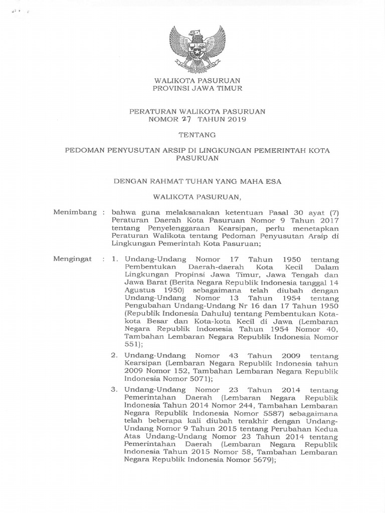 Perwa.27-2019.Pedoman Penyusutan Arsip | PDF