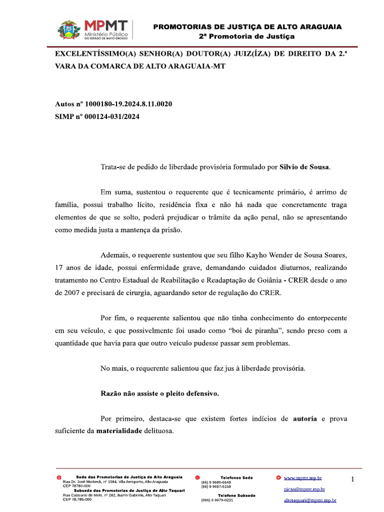 Manifestação MPMT X Silvio | PDF