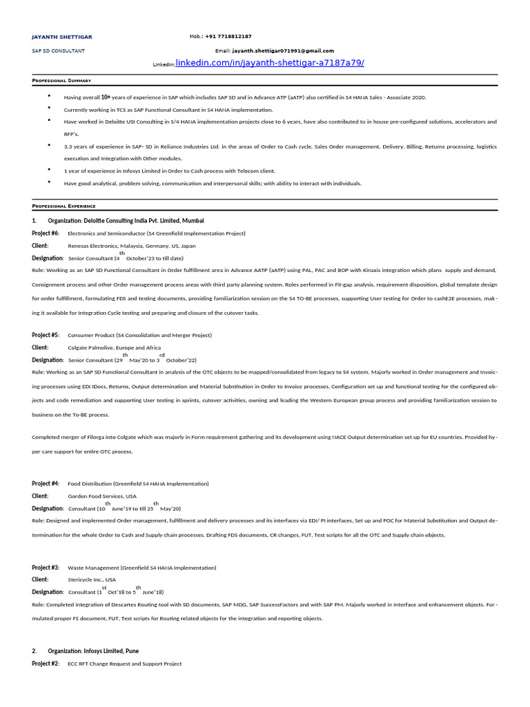 Jayanth 10years SapSD07 | PDF | Business