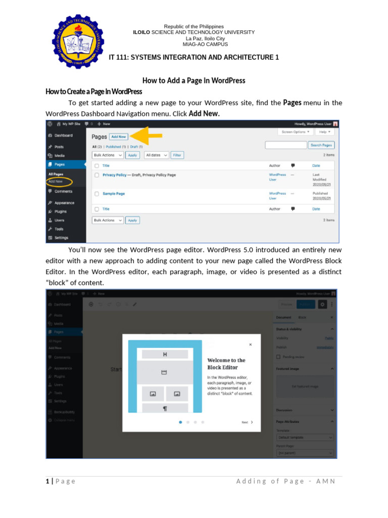 Add Pages in WordPress Guide | PDF | Word Press | Internet