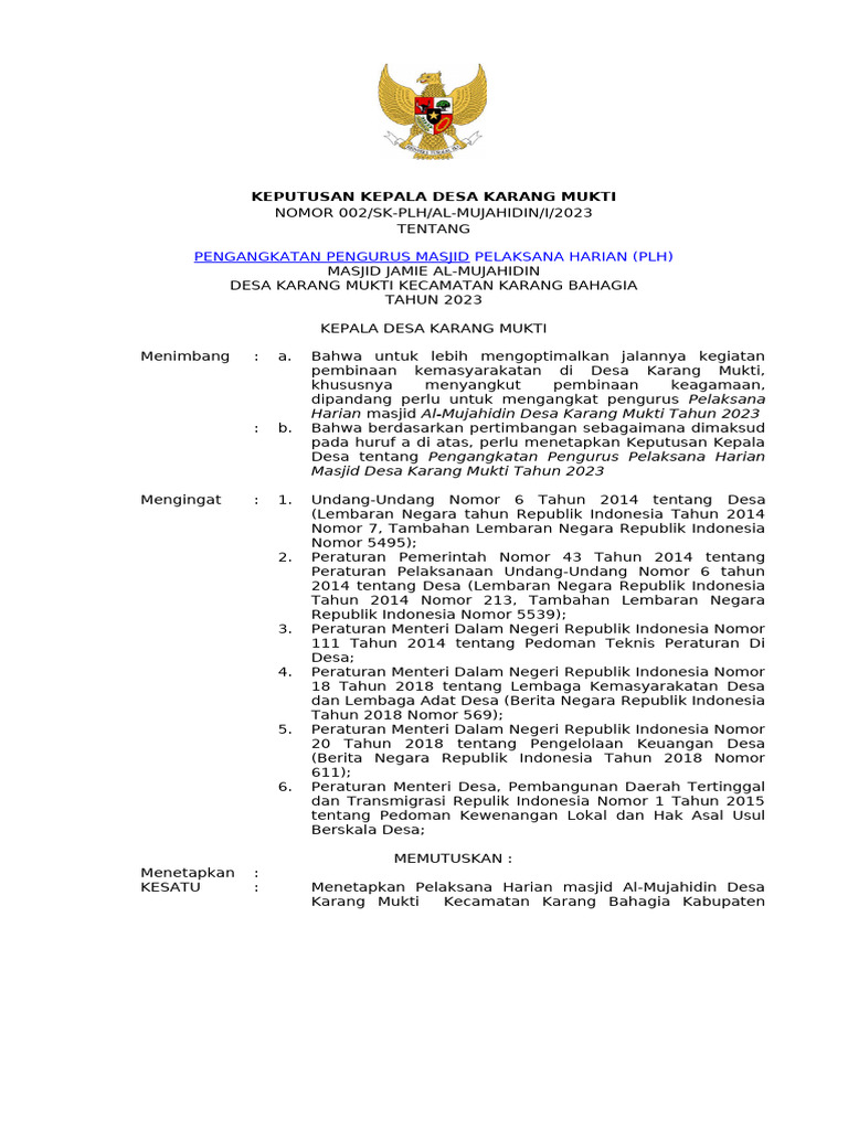 SK Pengurus Masjid PLT | PDF