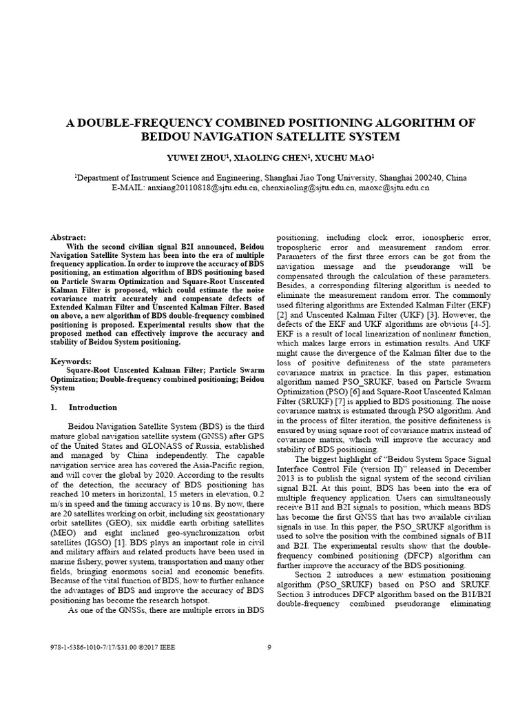 Beidou Double-Frequency Positioning Algorithm | PDF | Kalman Filter | Applied Mathematics