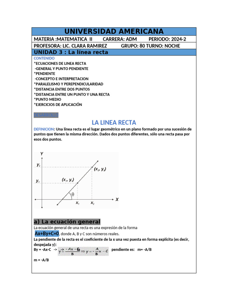 UNIDAD3 - La Linea Recta | PDF | Pendiente | Línea (geometría)