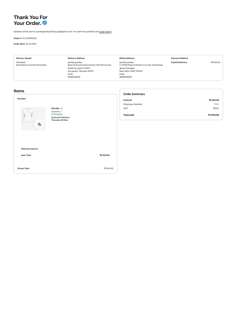 VistaPrint Order Details | PDF