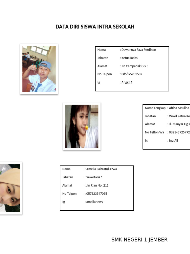 Data Diri Siswa Inta Sekolah | PDF