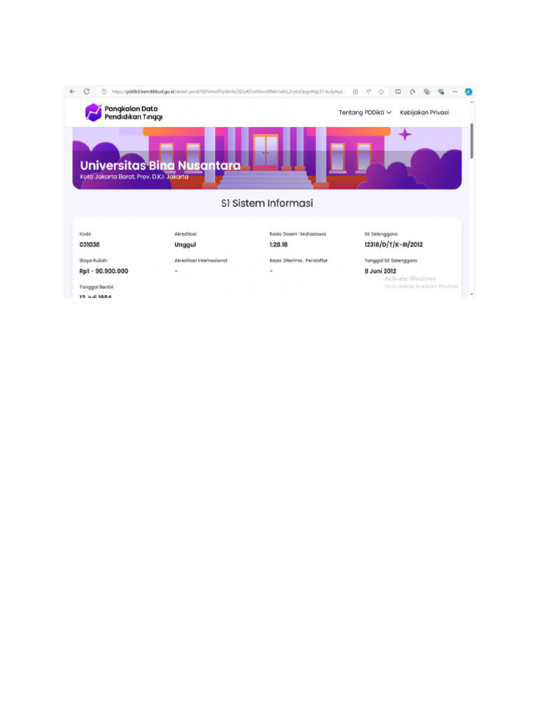 akreditasi ban pt pddikti BINUS | PDF
