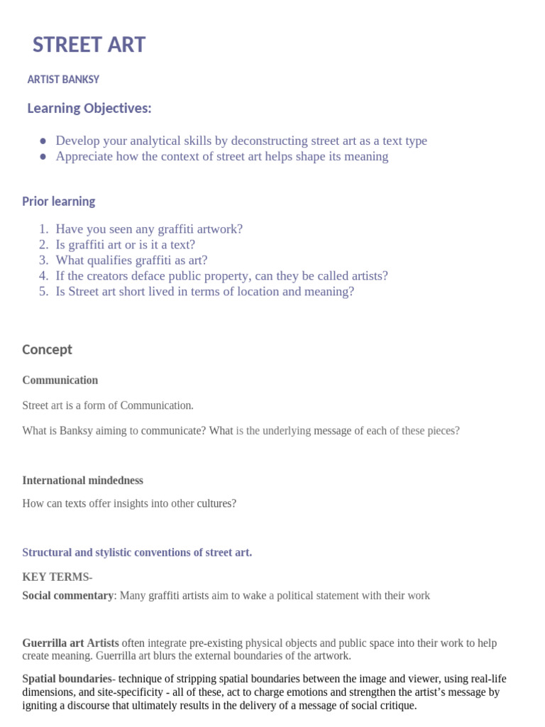 STREET_ART__WORKSHEET_For_IB_1 (2) | PDF | Street Art | Graffiti