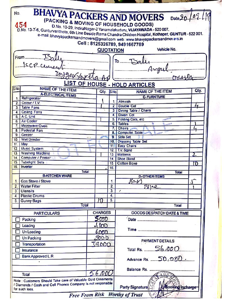 Bhavya Packers Quote | PDF