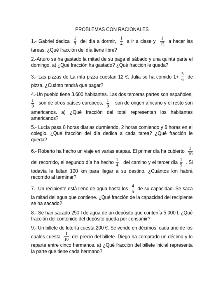 Problemas Con Fracciones-Mat 1 | PDF