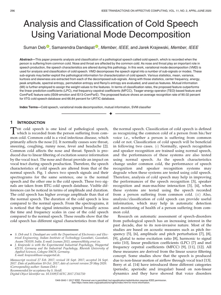 4 Analysis and Classification of Cold Speech Using Variational Mode Decomposition | PDF ...