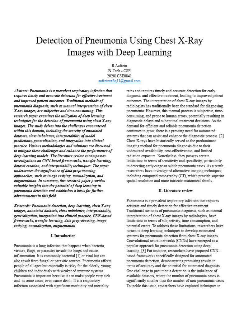 Detection of Pneumonia | PDF | Deep Learning | Pneumonia