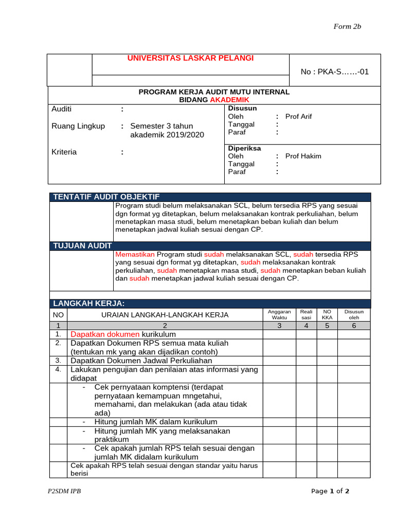 Form 2 - Program Kerja Audit - Standar Proses | PDF