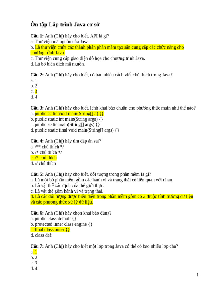 Ôn tập - JAVA CS | PDF