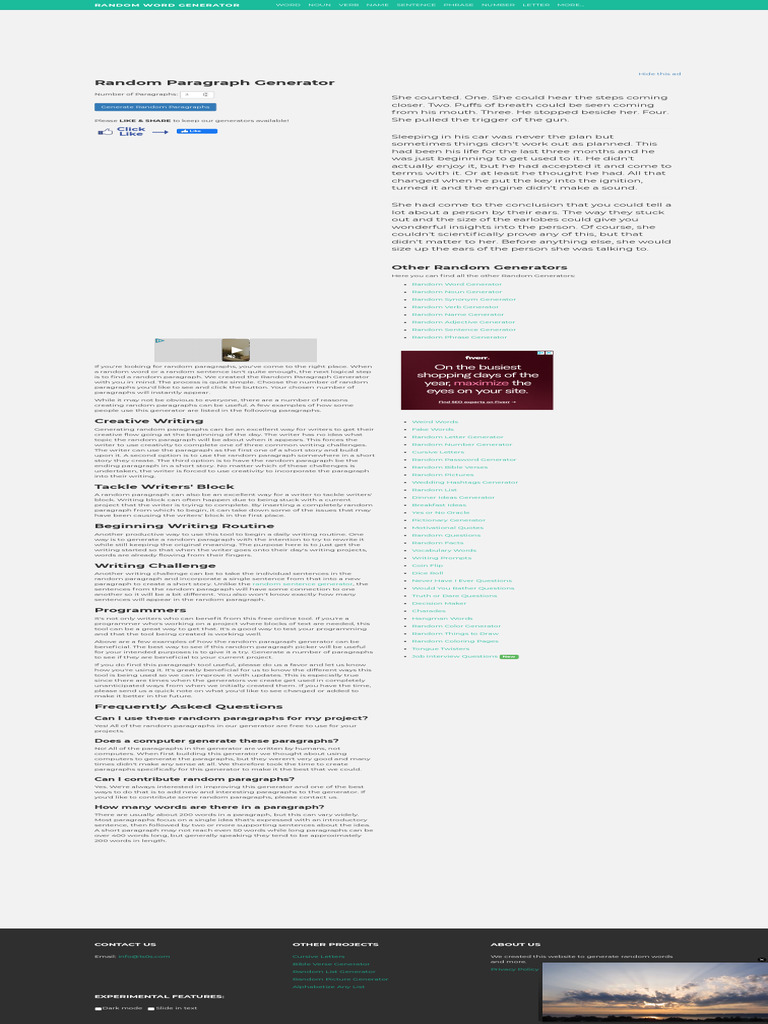 1 Random Paragraph Generator - 1000's of Random Paragraphs | PDF ...