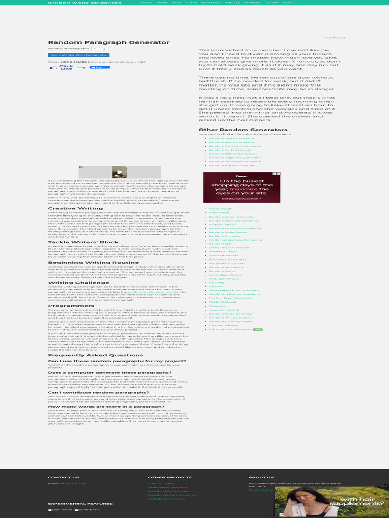 2 Random Paragraph Generator - 1000's of Random Paragraphs | PDF | Noun ...