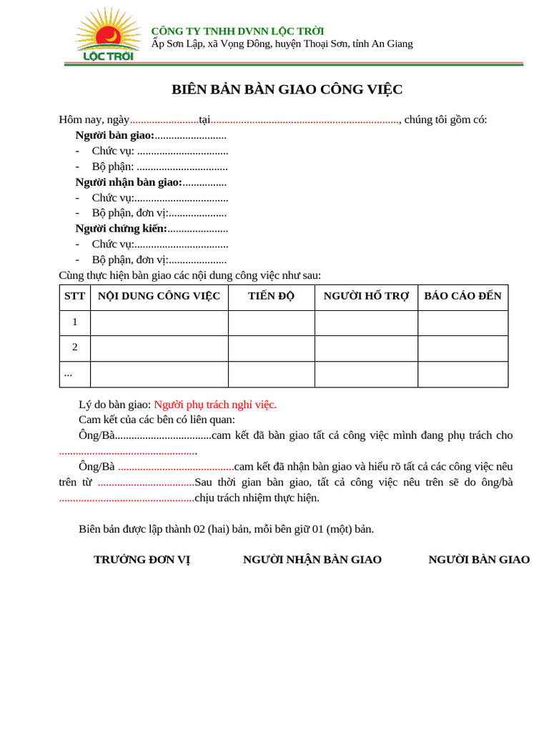 BM02 - Bien Ban Ban Giao Cong Viec | PDF