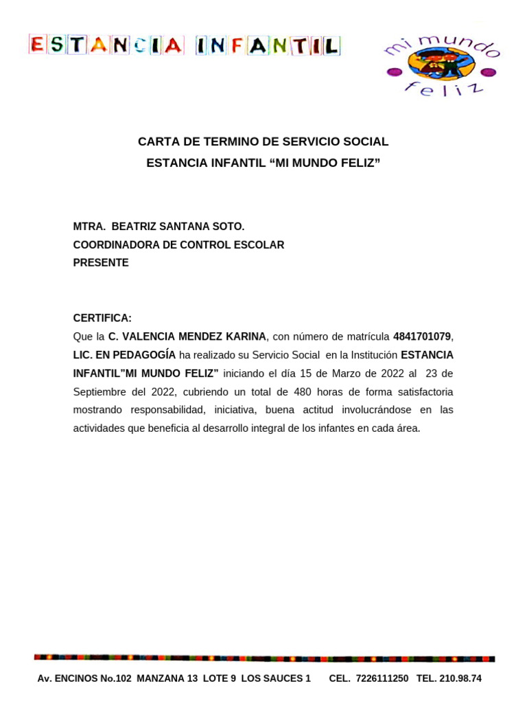 Carta de Termino de Servicio Social | PDF