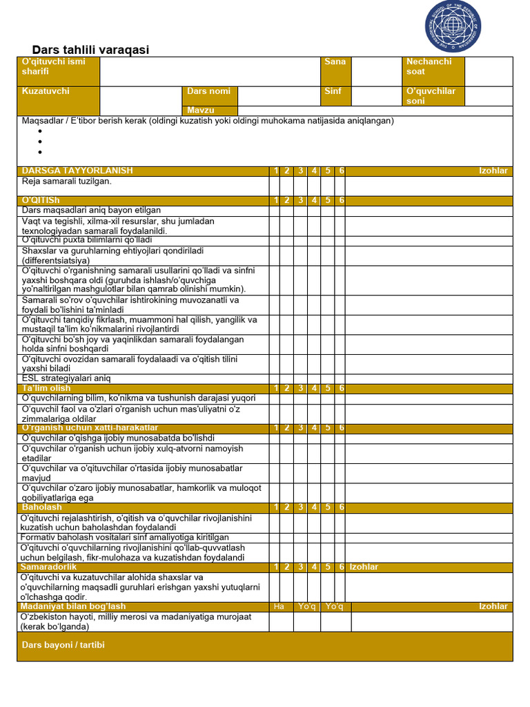 PSU Observation Form | PDF