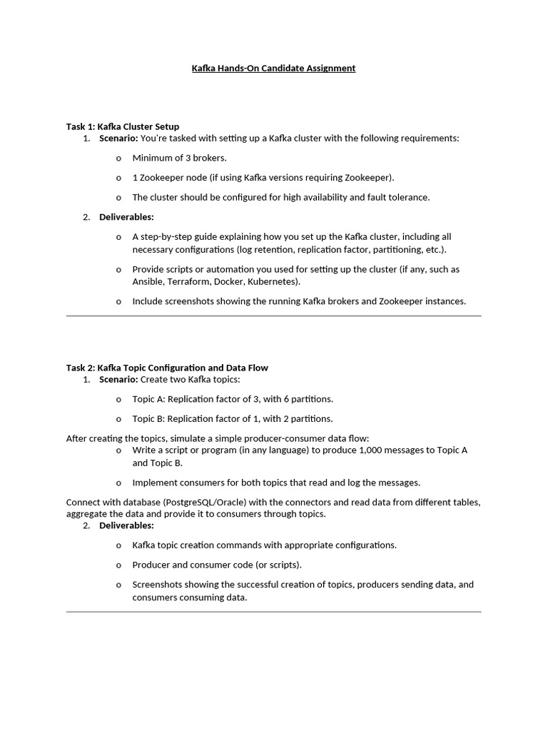 Kafka Hands-On Candidate Assignment | PDF | Computer Cluster | Replication (Computing)