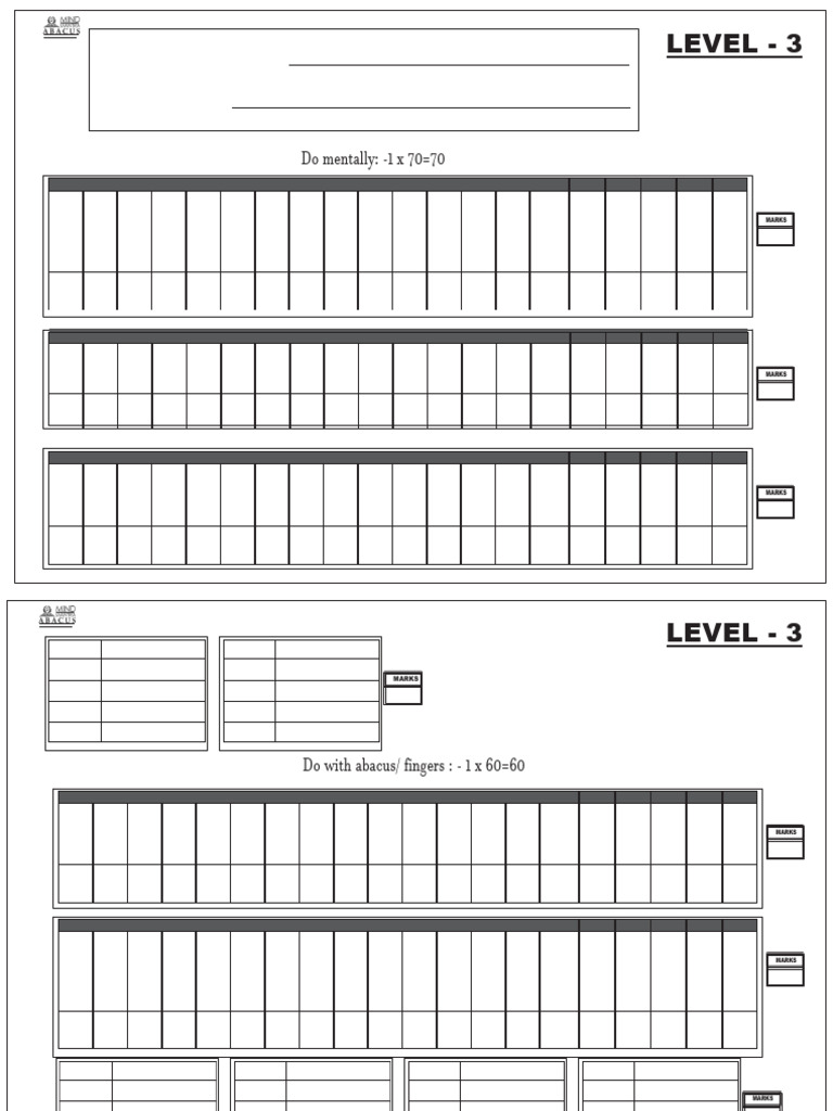 Level 3 Abacus Practice Worksheet | PDF | Mathematics