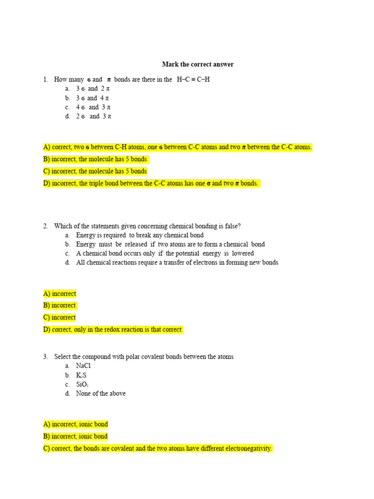Chemical Bonding and Reactions Quiz | PDF | Chemical Bond | Carbohydrates