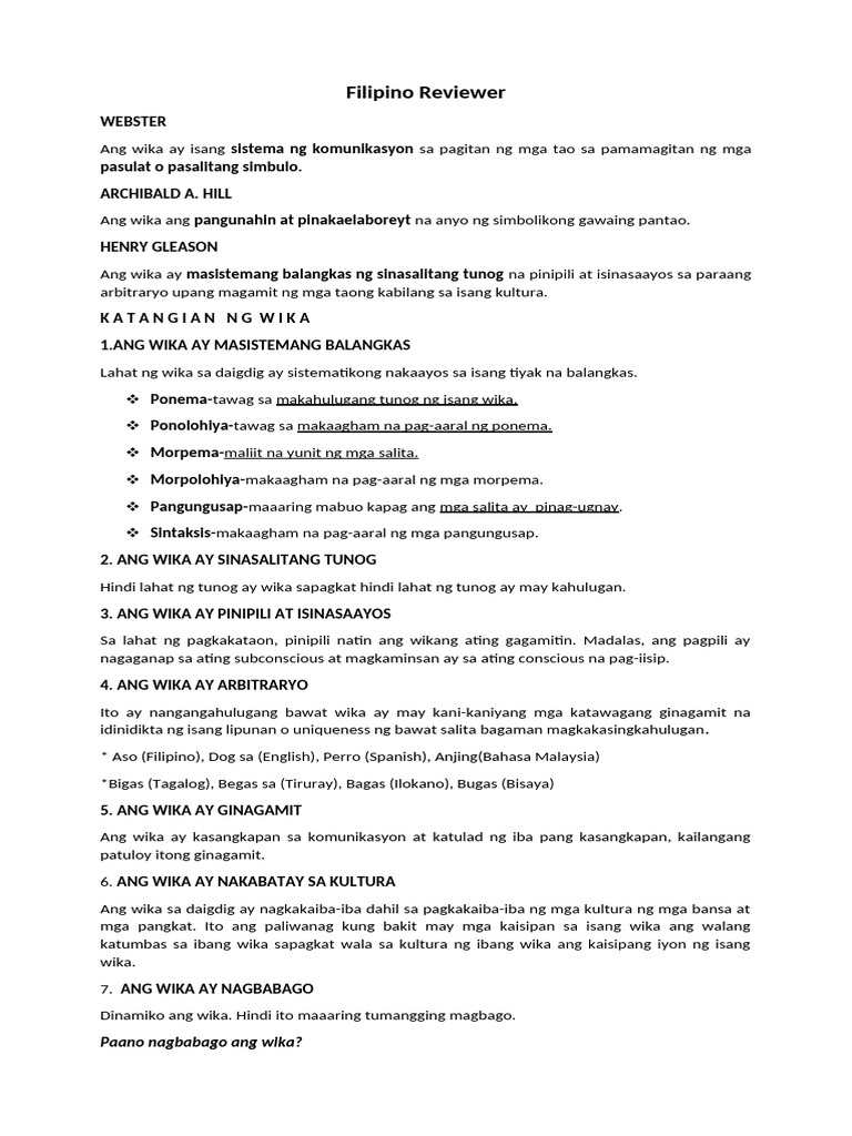 Filipino Reviewer | PDF