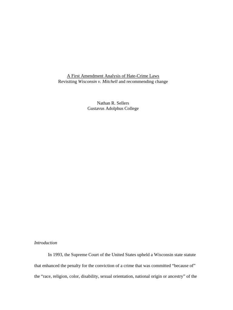 A First Amendment Analysis of Hate | PDF | Hate Crimes | First ...
