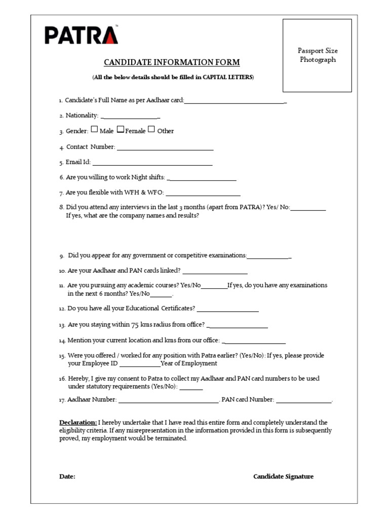 Candidate Information Form Template | PDF