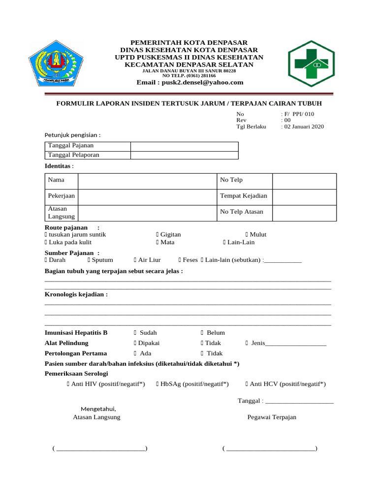 Form Pasca Pajanan Terbaru 2022 | PDF