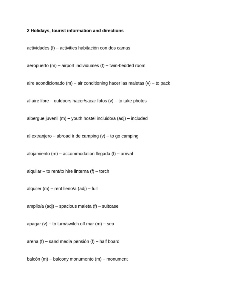 Las vacaciones- vocab list year 10 | PDF | Lingüística | Idiomas