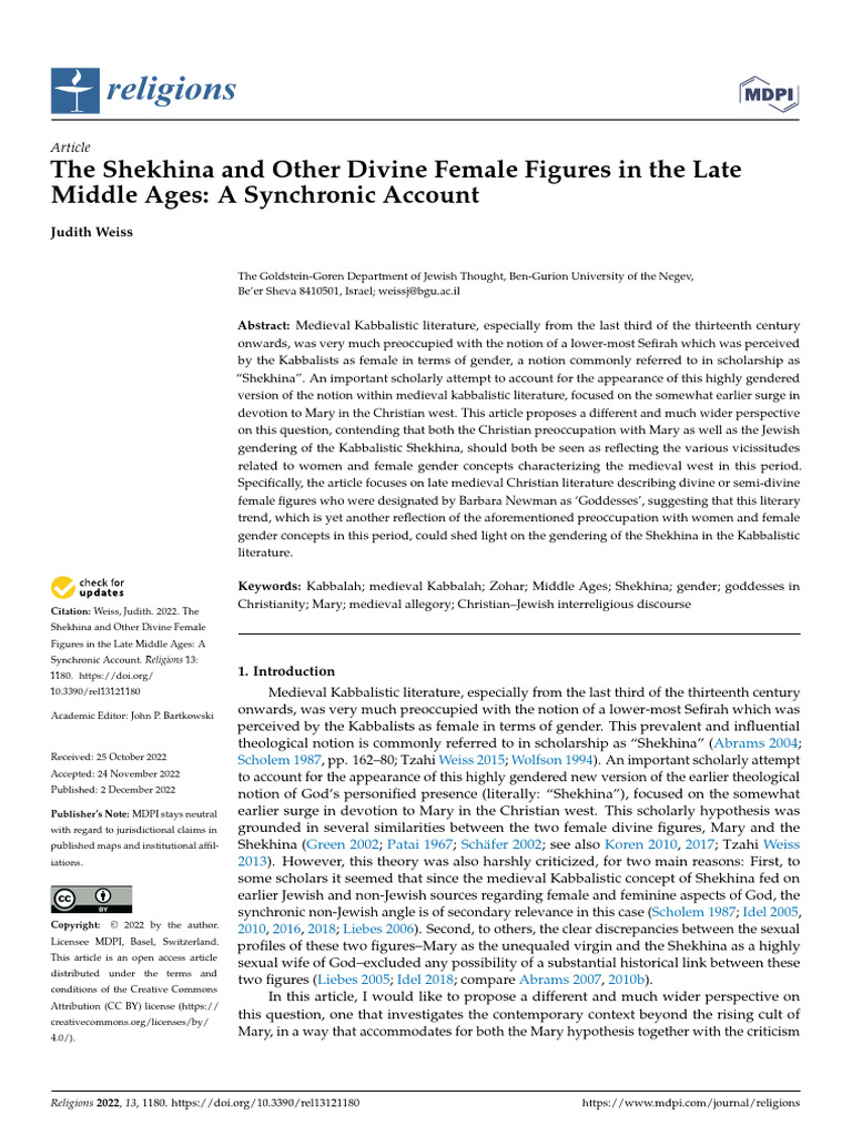 The Shekhina and Other Divine Female Figures in The Late Middle Ages ...