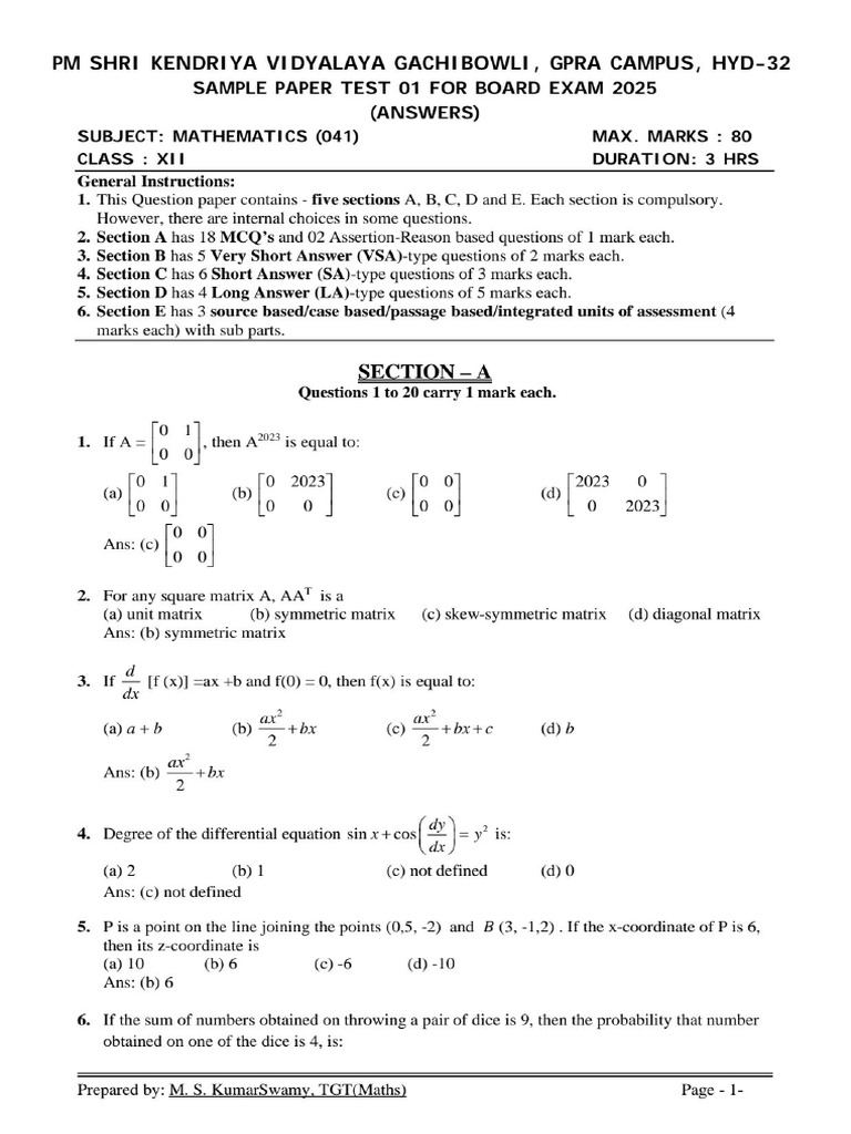 Spq 12 Math Sol 2025 Ks | PDF