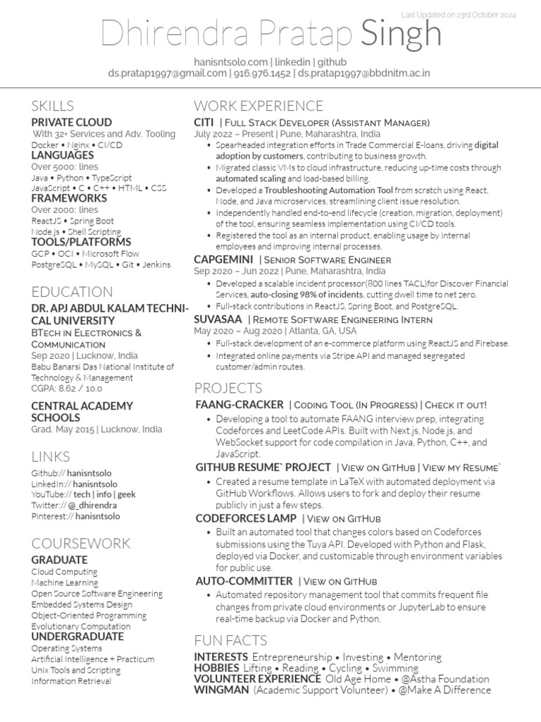 Resume Pdf Computing Software Engineering