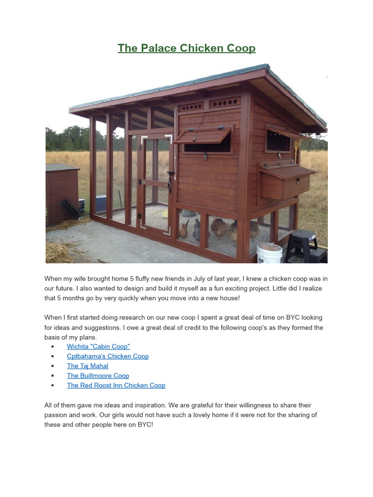 Building the Palace Chicken Coop | PDF | Framing (Construction) | Concrete