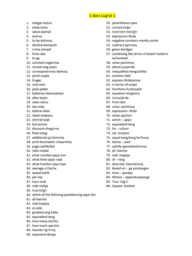 1-dars Lug'at 1 | PDF