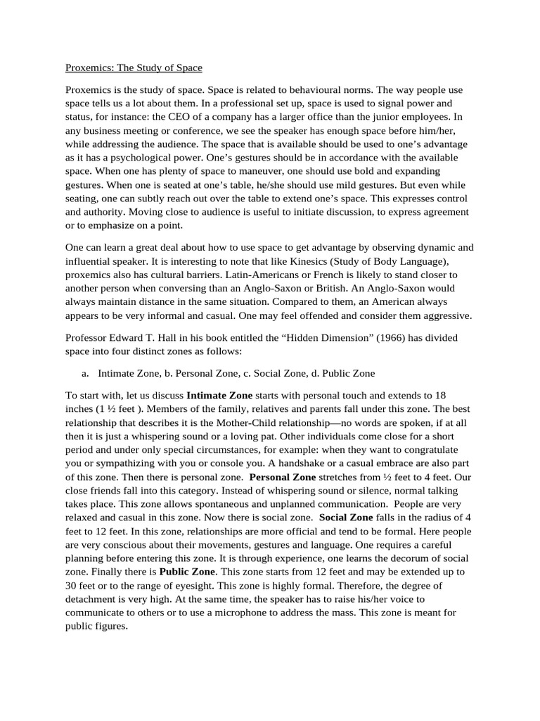 Proxemics Pdf Body Language Psychology