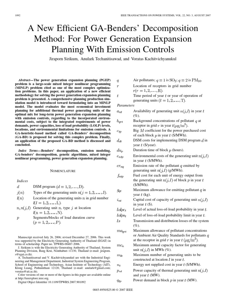 A New Efficient GA-Benders Decomposition Method for Power Generation Expansion Planning With ...