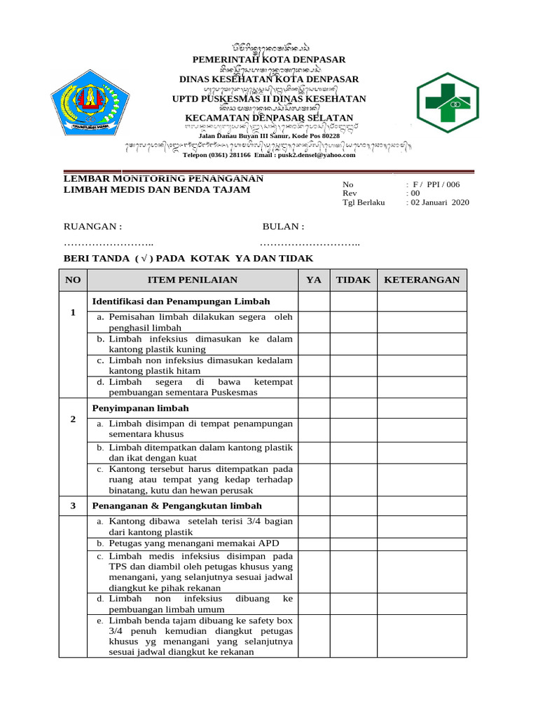 Form Ppi Monev Limbah Medis | PDF