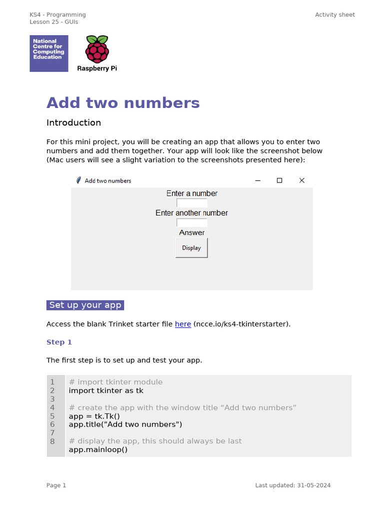 A2 Worksheet - Add Two Numbers | PDF | Graphical User Interfaces | Computer Engineering