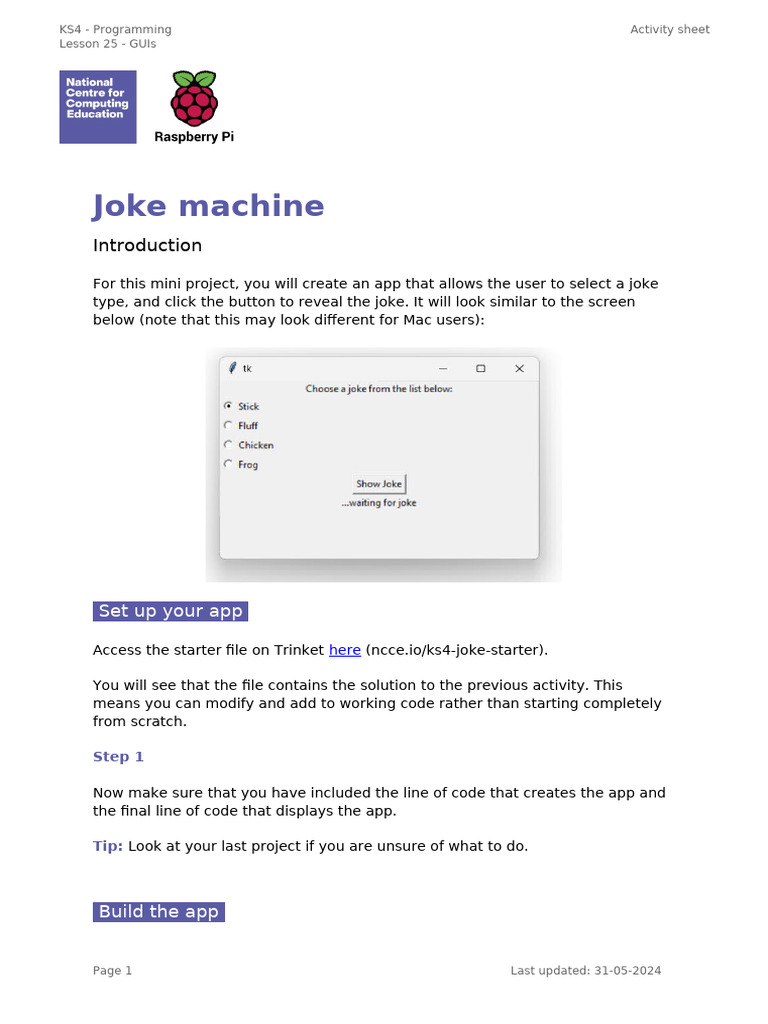 KS4 GUI Joke Machine Project Guide | PDF | Graphical User Interfaces ...