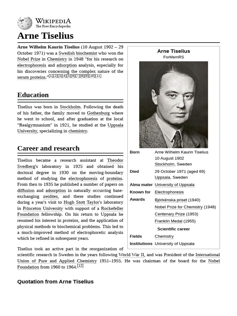 Arne_Tiselius | PDF | Chemistry