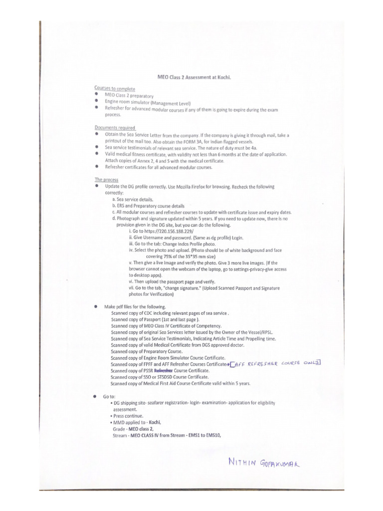 Raj Kumar Checklist_MEO Class 2 Assessment at Kochi. | PDF Raj Kumar Checklist_MEO Class 2 Assessment at Kochi. | PDF