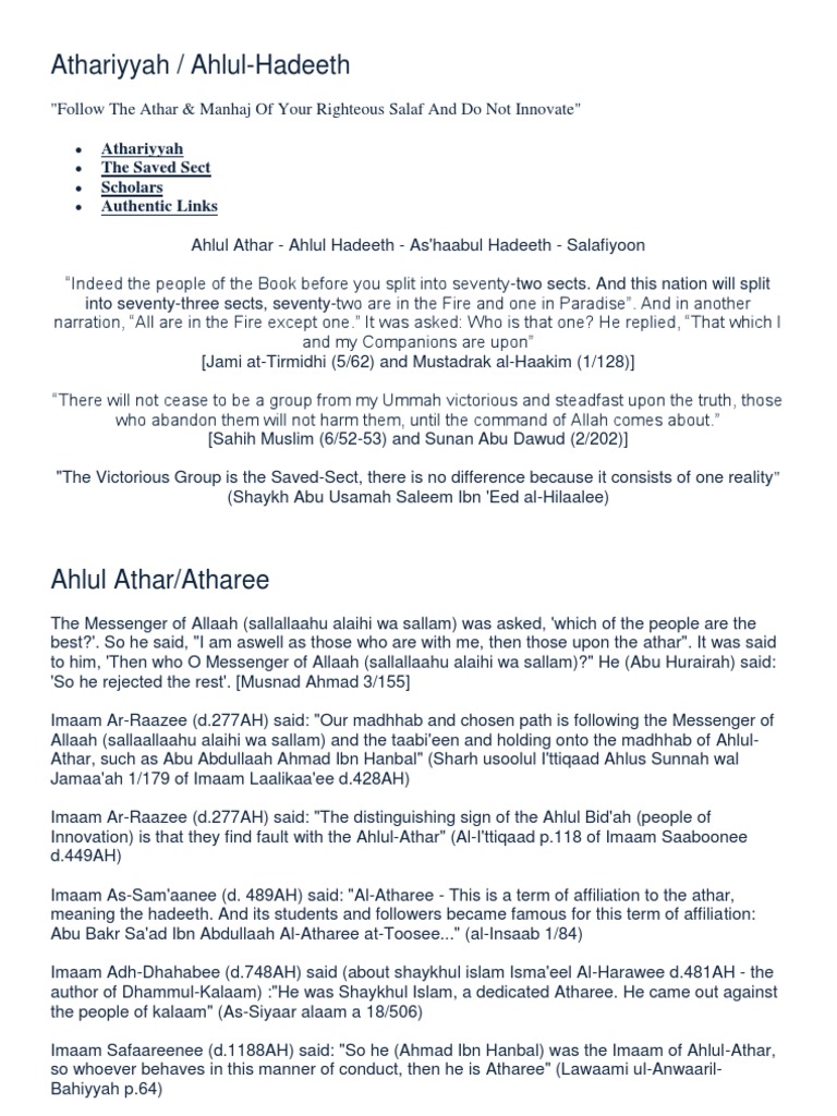 The Victorious Group Is The Saved-Sect - 'Ahlul Hadeeth' | PDF | Salafi ...