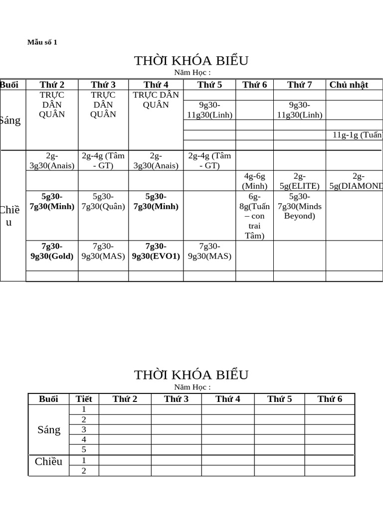 Mau Thoi Khoa Bieu Danh Cho Giao Vien Moi | PDF