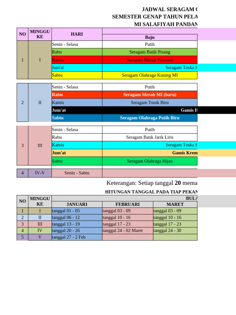 JADWAL SERAGAM GURU SEMESTER GENAP TP. 2024-2025 Fix | PDF