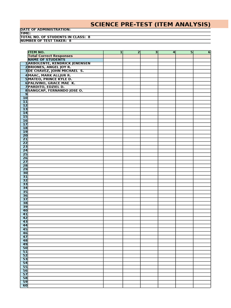 Template - Student Profile and Pre Test Score Sheet | PDF