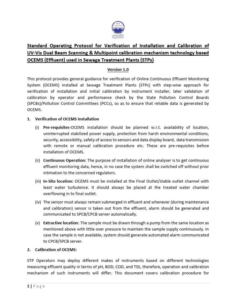 OCEMS Guidelines for STP Calibration | PDF | Calibration | Verification ...