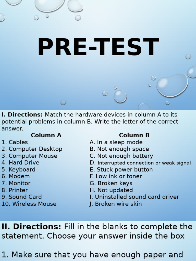 LS 6 Module 1 Pre-Test | PDF | Computer Data Storage | Computer Keyboard