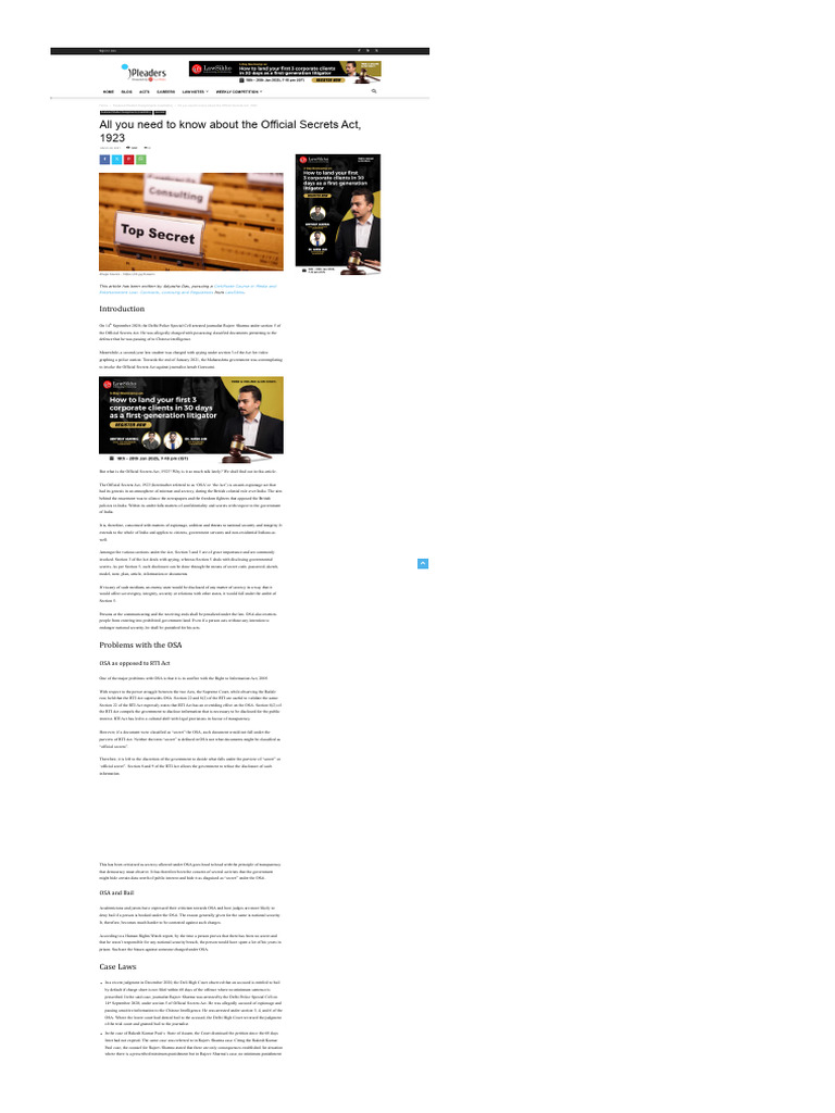 blog-ipleaders-in-need-know-official-secrets-act-1923-... | PDF | Bail | Classified Information